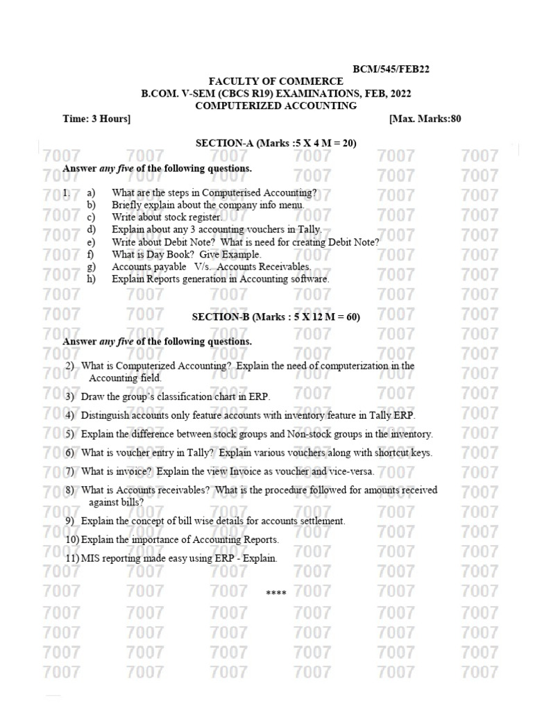 Computerized Accounting Exam Guide | PDF | Finance & Money Management
