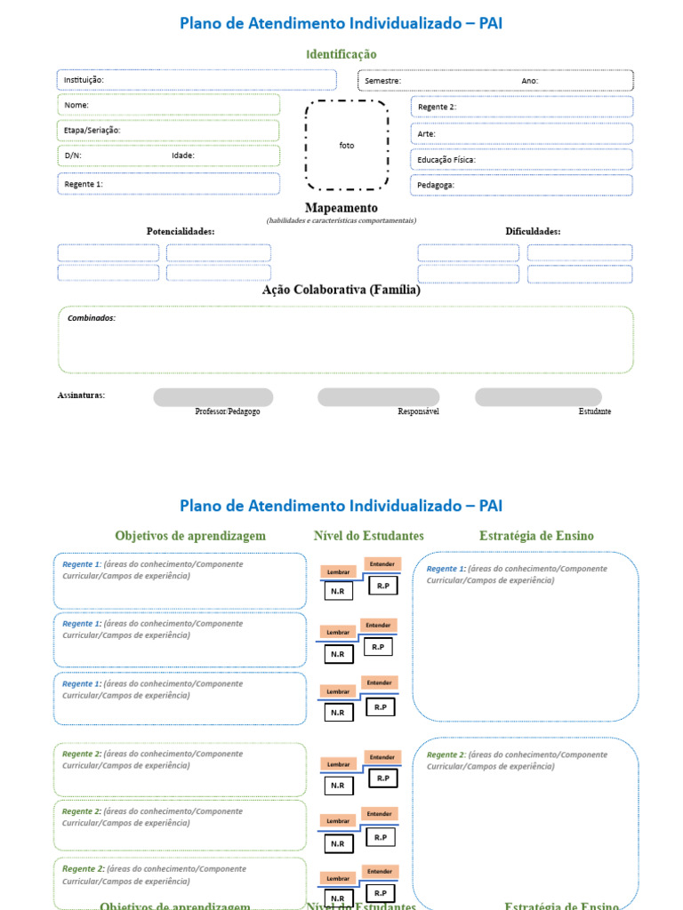 Plano de Atendimento Individualizado | PDF | Pedagogia | Aprendizado