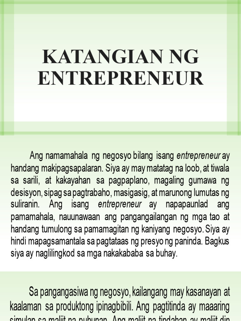 Aralin 2 - Katangian NG Entrepreneur | PDF
