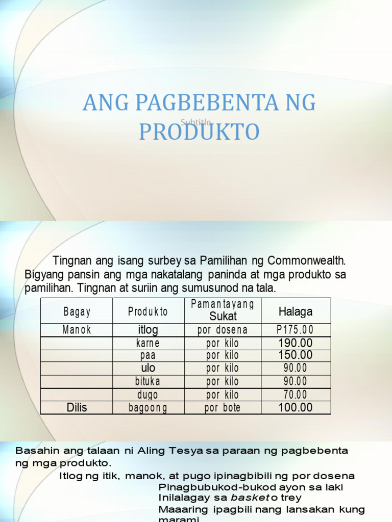 Aralin 1 - Ang Pagbebenta NG Produkto | PDF Aralin 1 - Ang Pagbebenta NG Produkto | PDF