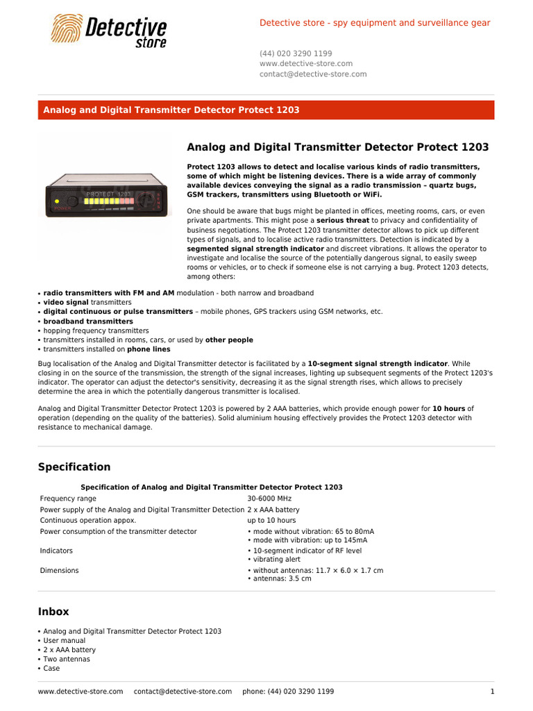 Protect 1203 - Product - 9BF2A2 | PDF | Transmitter | Radio