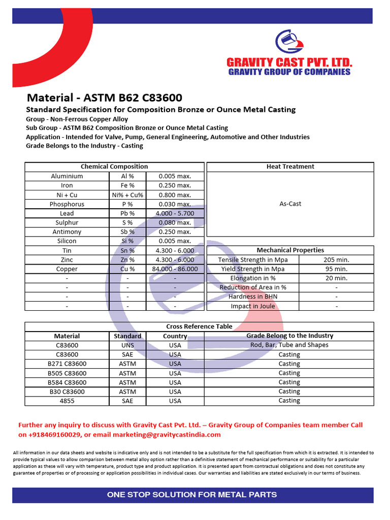 Astm B62 C83600 | Download Free PDF | Metals | Copper