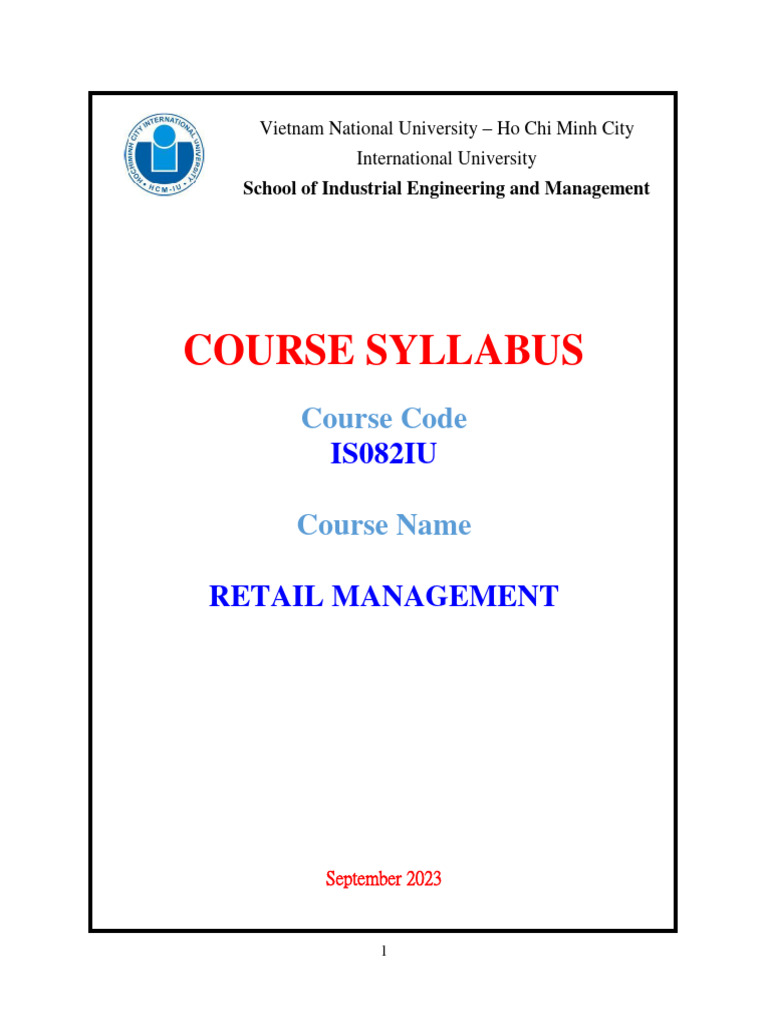 IS082IU-Syllabus of Retail Management | PDF | Retail | Rubric (Academic)