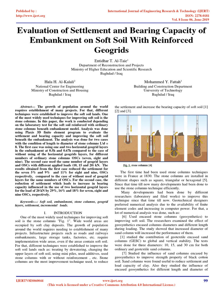 Evaluation of Settlement and Bearing Capacity of Embankment On Soft Soil With Reinforced ...