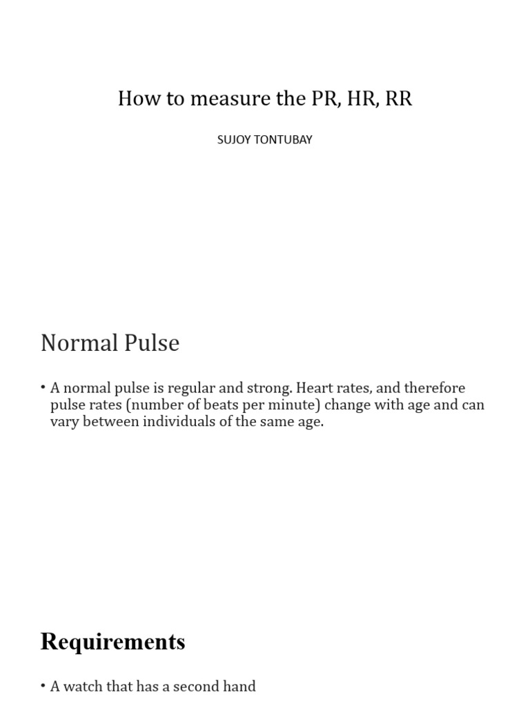 How To Measure PR, HR, RR | PDF | Pulse | Breathing