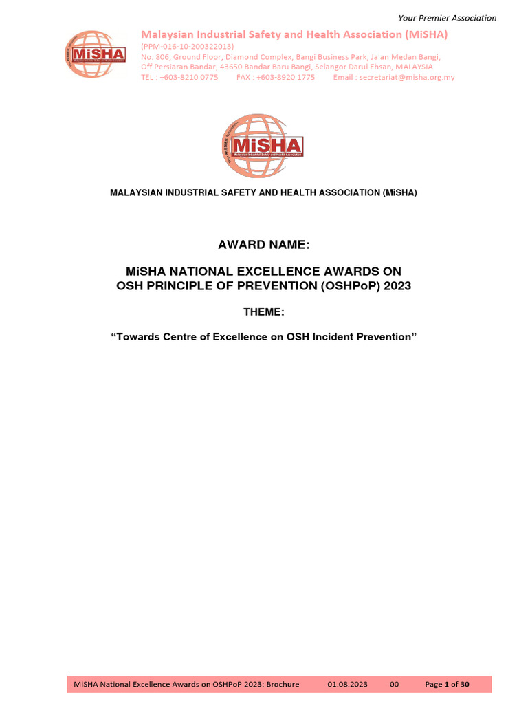 MiSHA NATIONAL EXCELLENCE AWARDS ON OSH PRINCIPLE OF PREVENTION (OSHPoP ...