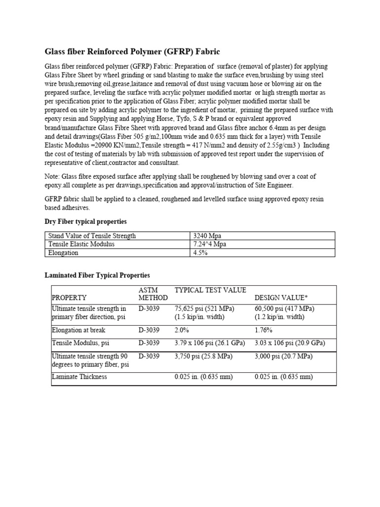 Specification GlassFiber | PDF | Fiberglass | Concrete