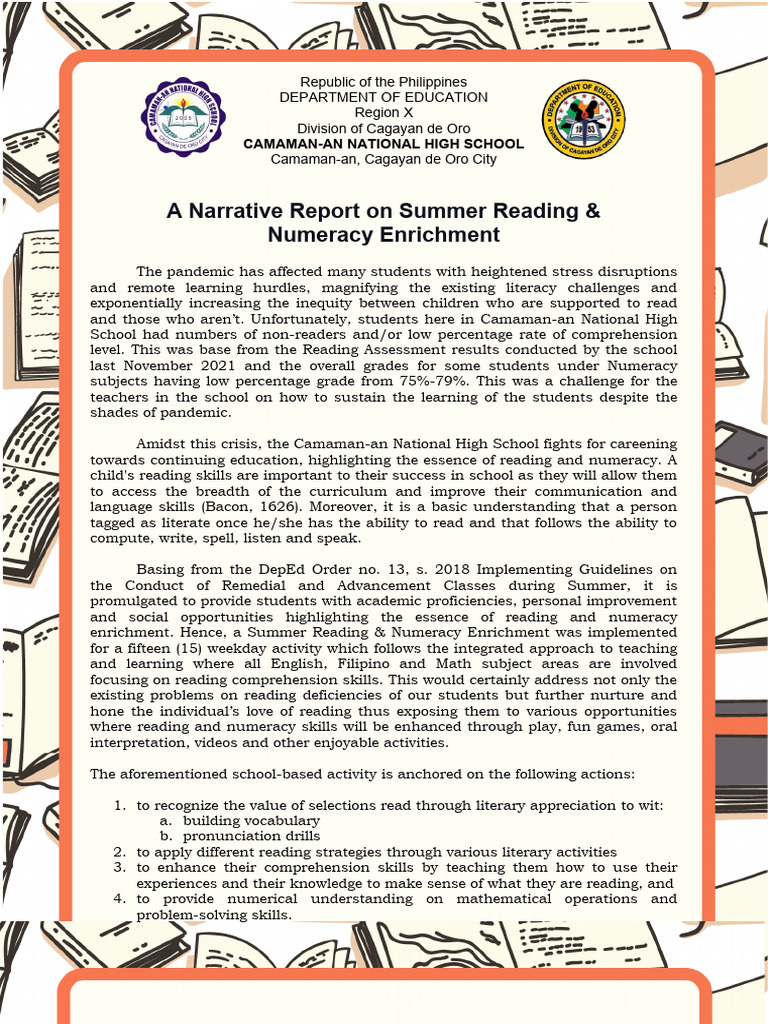 Narrative Report | PDF | Reading Comprehension | Literacy