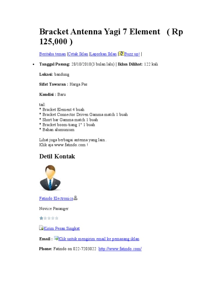 Bracket Antenna Yagi 7 Element | PDF
