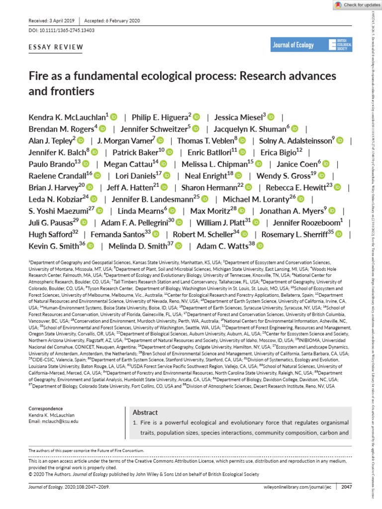 Journal of Ecology - 2020 - McLauchlan - Fire As A Fundamental ...