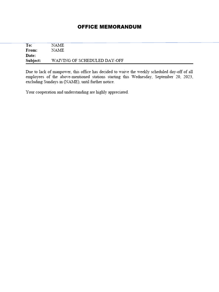 Office Memo Waiving Scheduled Day Off | PDF