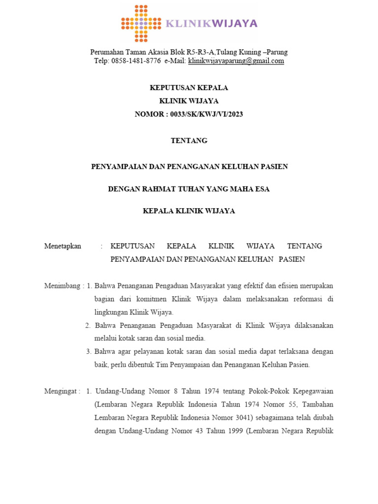 PKP 1 Ep 5 SK Bukti Petugas Menerima Keluhan Pasien | PDF