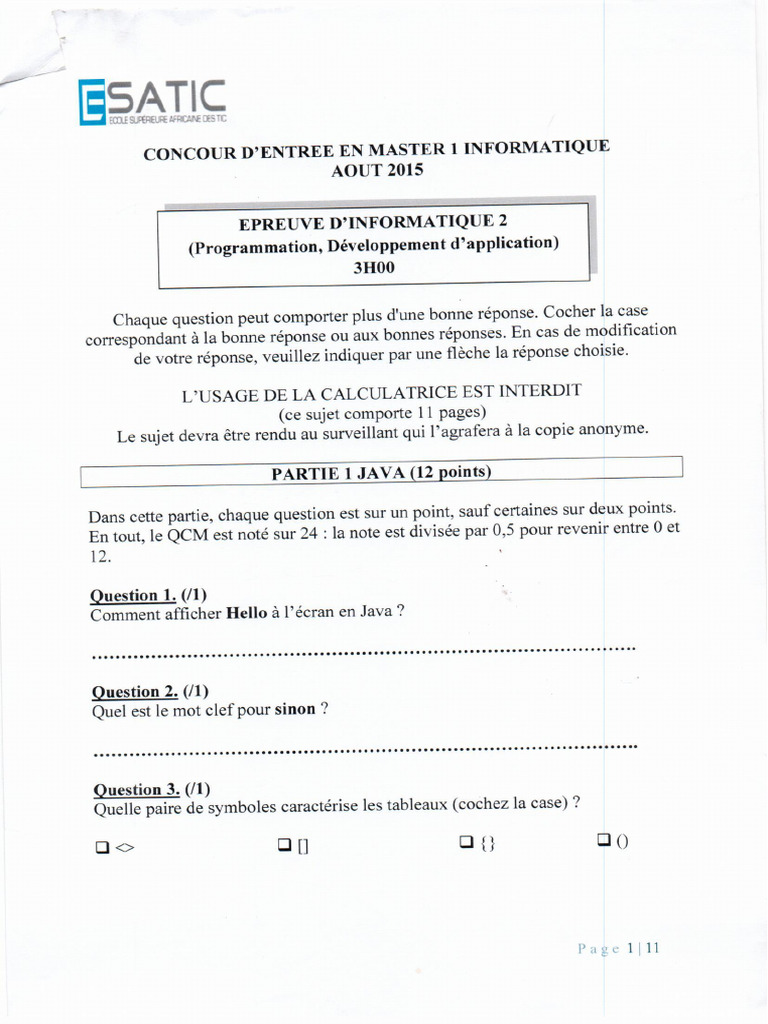 Sujet Concours Master Esatic 2015 | PDF