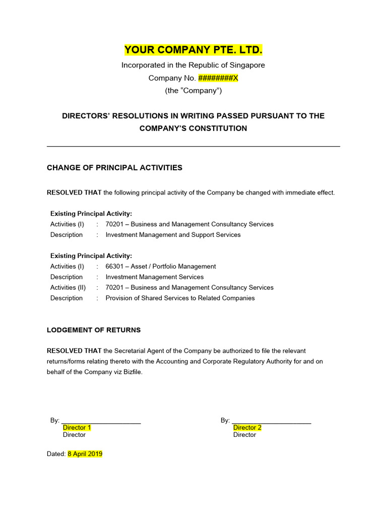 Change of Business Activity Resolution | PDF