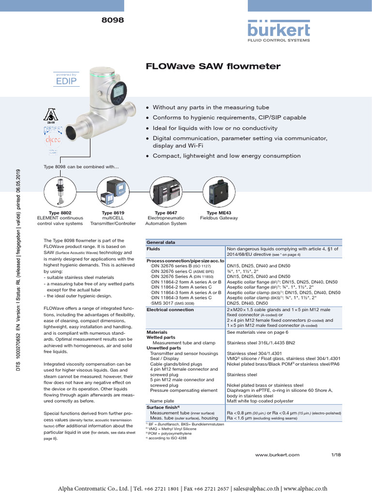 8098 FLOWave SAW Flowmeter PDF | PDF | Electrical Connector | Materials