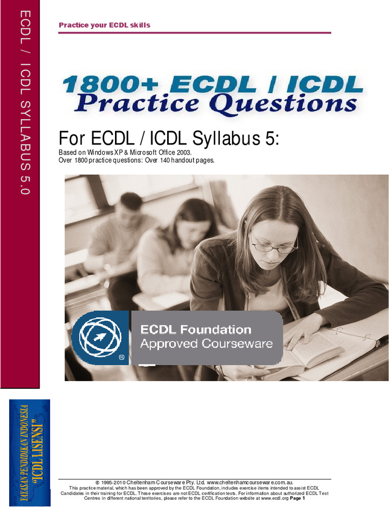 1800 ECDL 5.0 - Practice Questions - Office 2003 - Student Edition | PDF | Personal Computers | Byte