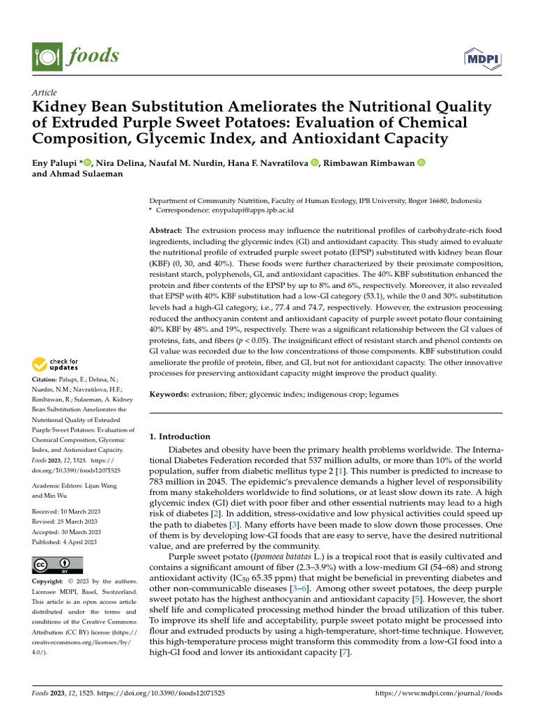 Palupi Et Al 2023 - Extruded Purple Sweet Potato - GI - Antioxidant ...