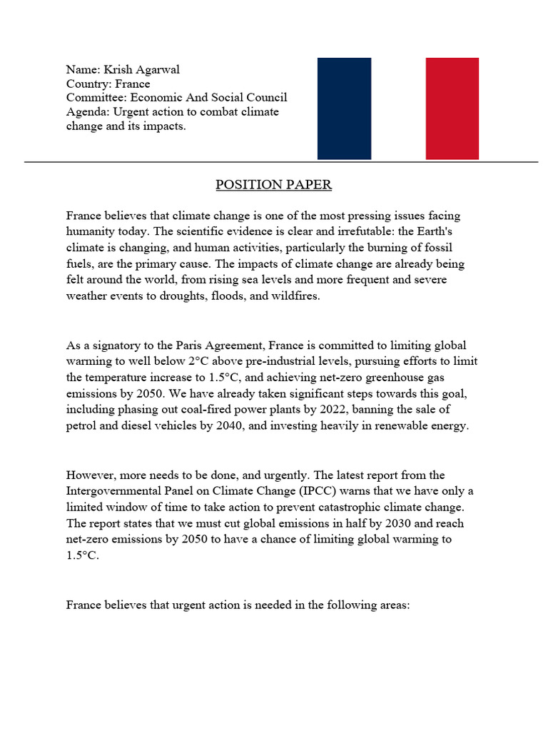 Position Paper France | PDF | Climate Change | Climate Change Mitigation