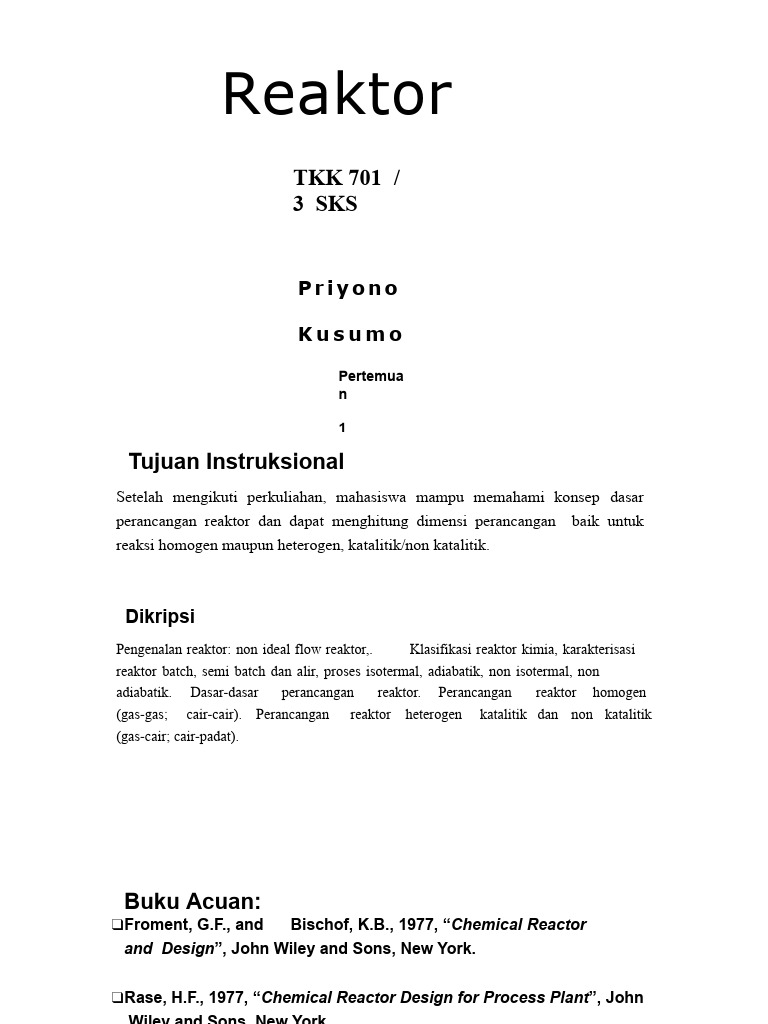 Perancangan dan Jenis Reaktor Kimia | PDF | Sains & Matematika