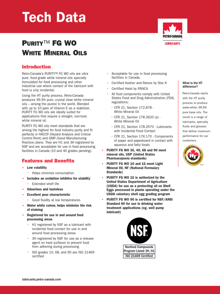 PURITY FG WO WHITE MINERAL OIL 35 | PDF | Lubricant | Oil