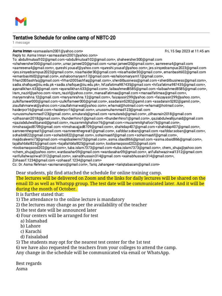 Gmail - Tentative Schedule For Online Camp of NBTC-20 | PDF | Gmail | Computer Mediated ...