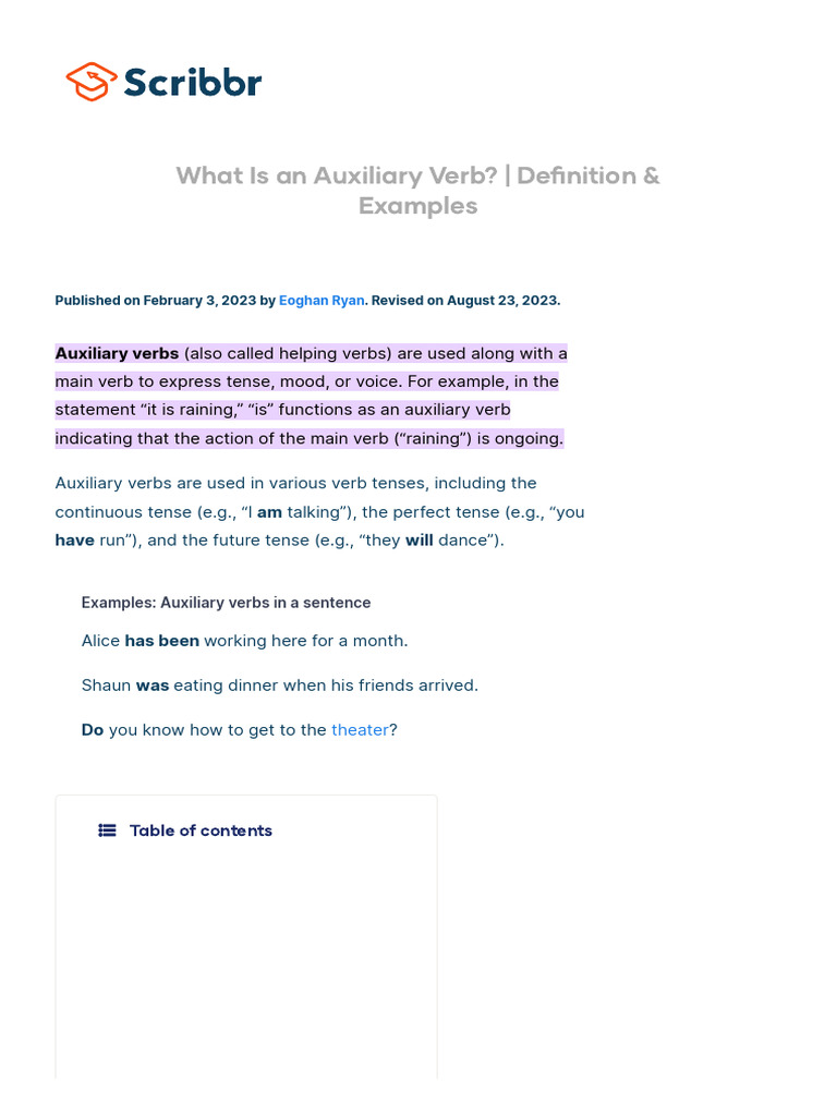 What Is An Auxiliary Verb - Definition & Examples | PDF | Verb ...