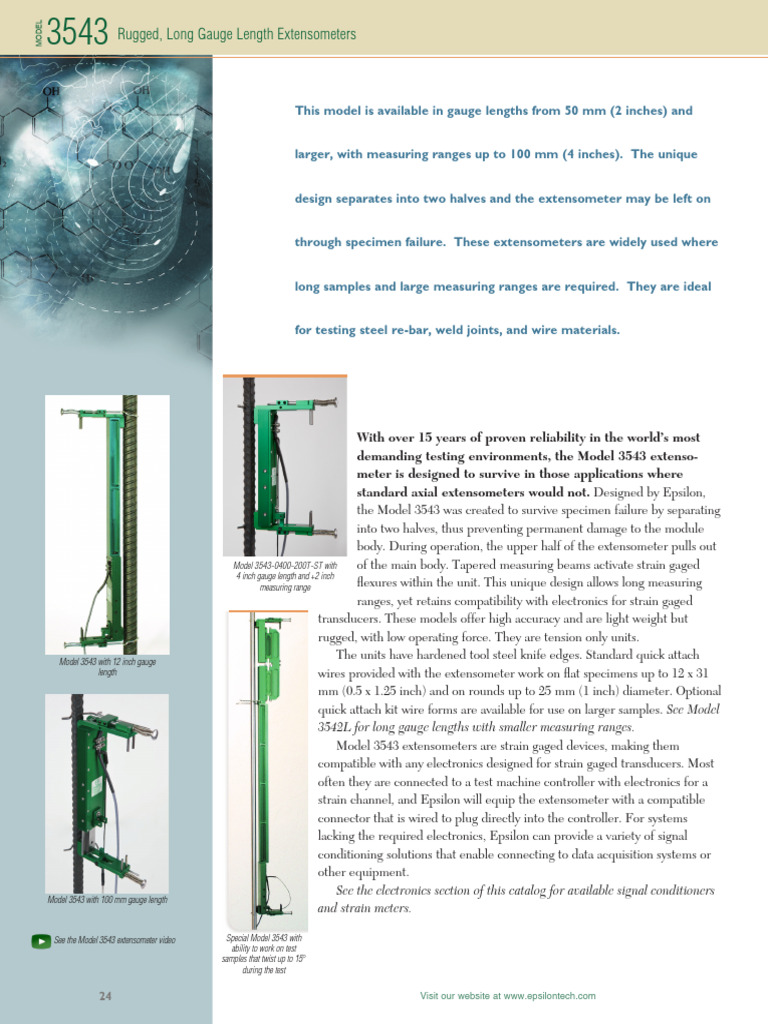 Rugged, Long Gauge Length Extensometers: 3542L For Long Gauge Lengths ...