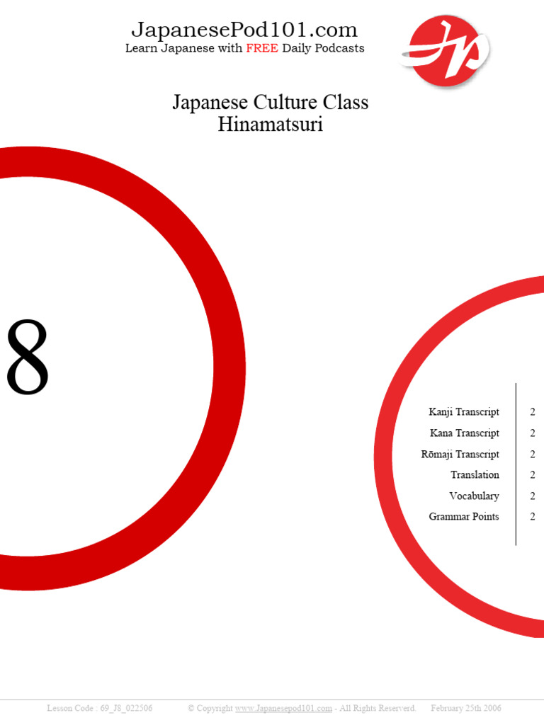 08 - Hinamatsuri (Doll Festival, Girls' Day!) - Lesson Notes | PDF
