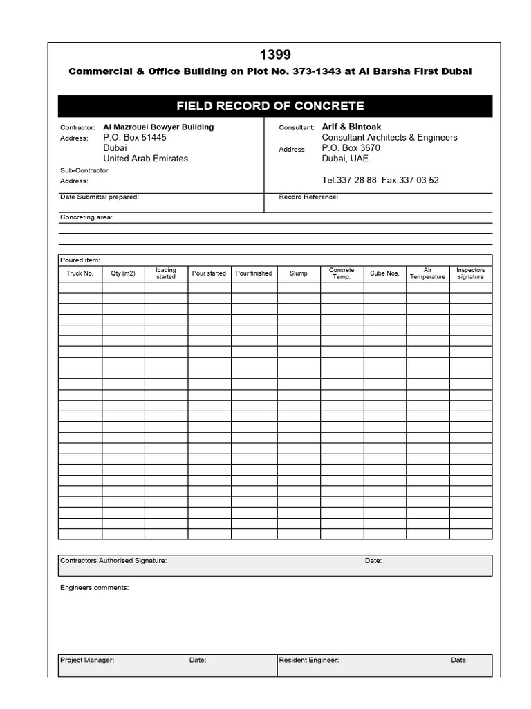 Field Record of Concrete: Commercial & Office Building On Plot No. 373 ...