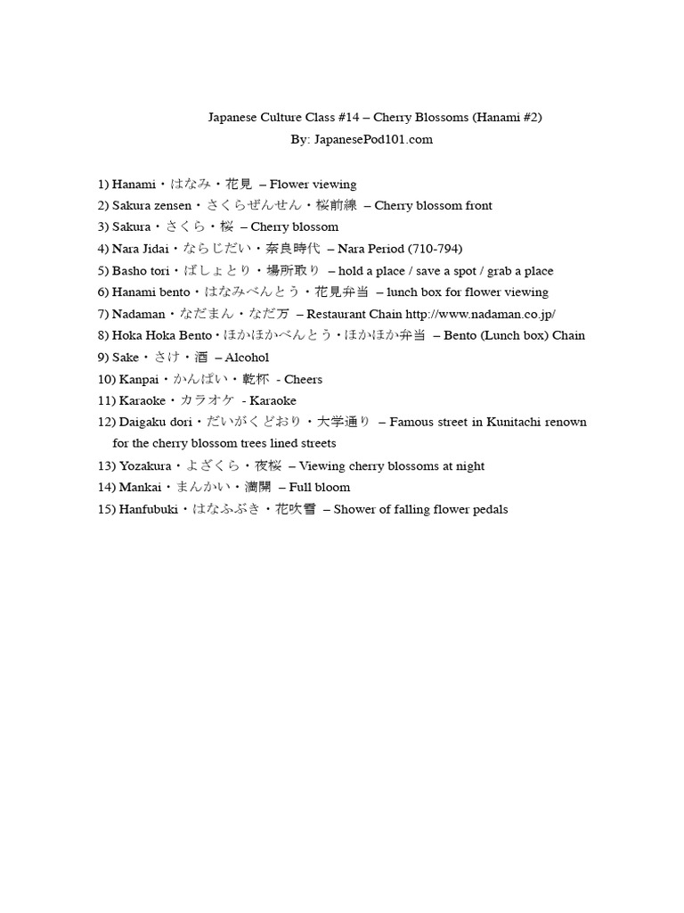 14 - Cherry Blossoms (Hanami #2) - Lesson Notes | PDF