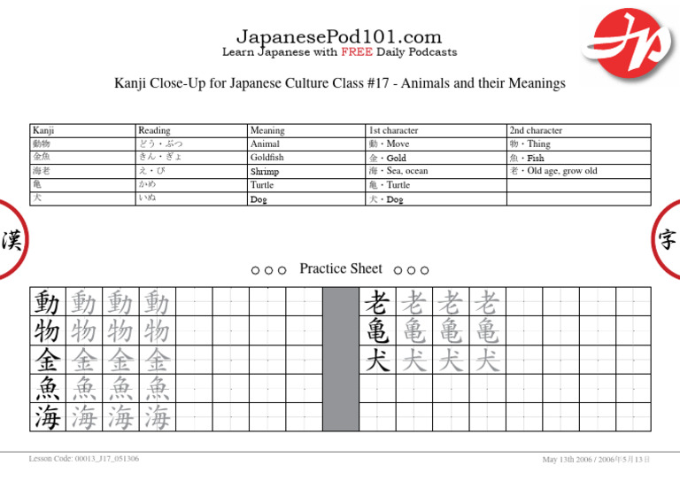 17 - Animals and Their Meanings - Kanji Close-Up | PDF