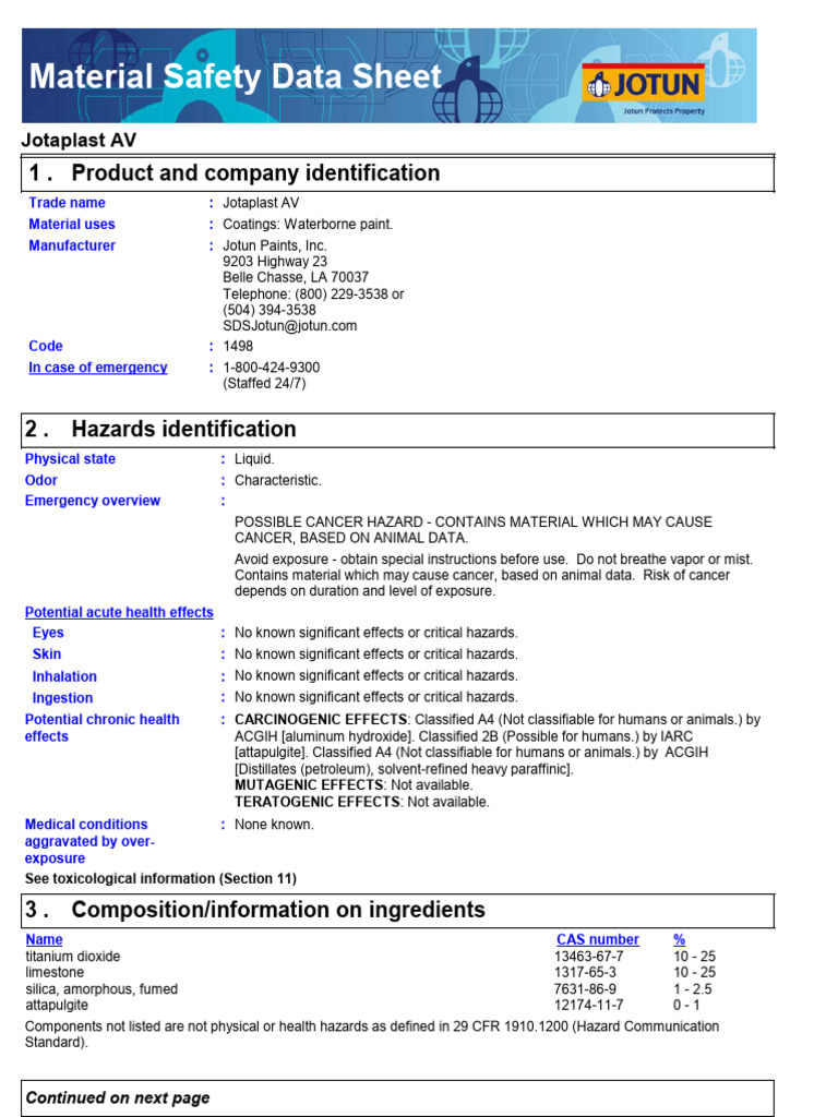 MSDS Cat Jotun | Download Free PDF | Waste | Personal Protective Equipment