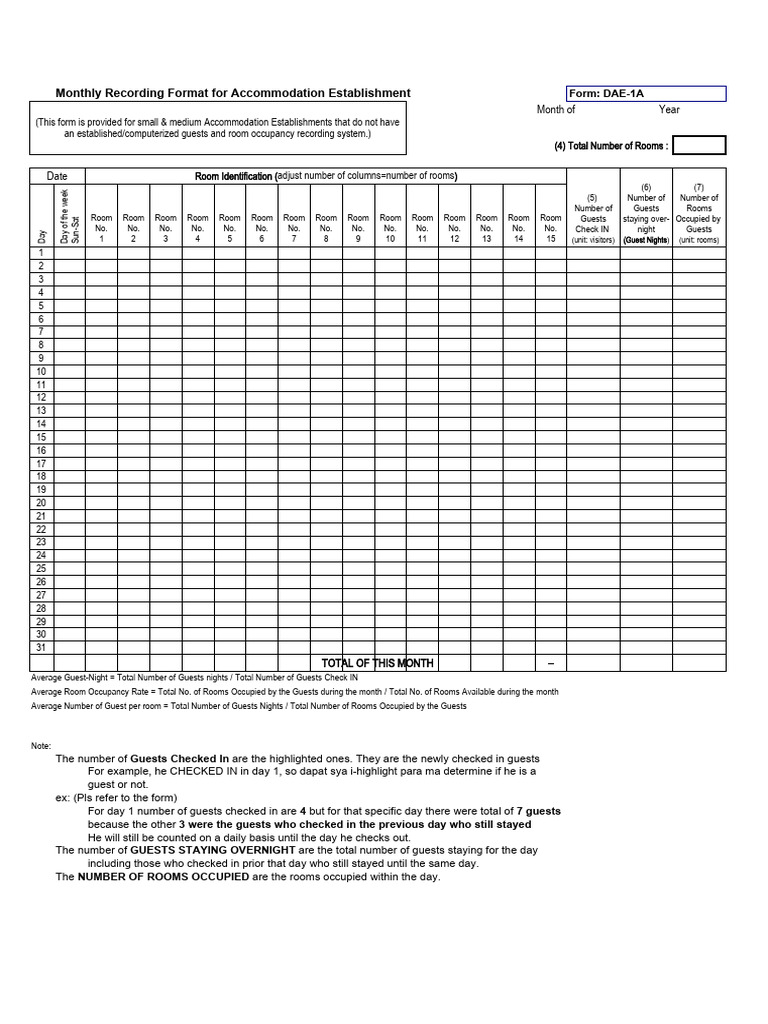 SME Accommodation Occupancy Log | PDF | Hospitality Industry | Hotel