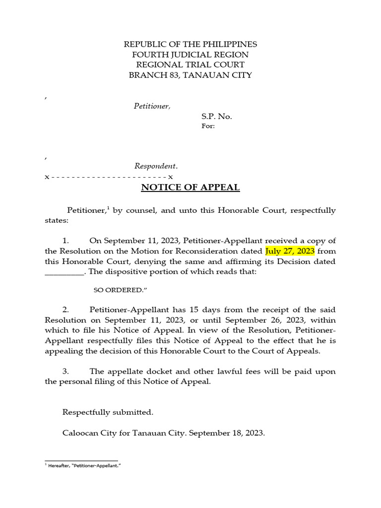 Notice of Appeal | PDF