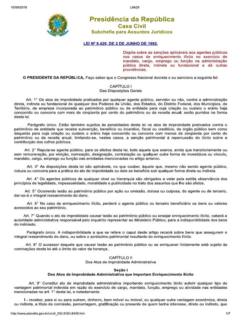 Lei #8.429 de 1992 | PDF