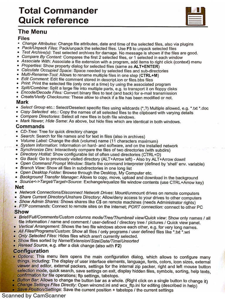 Total Commander Quick Reference | PDF