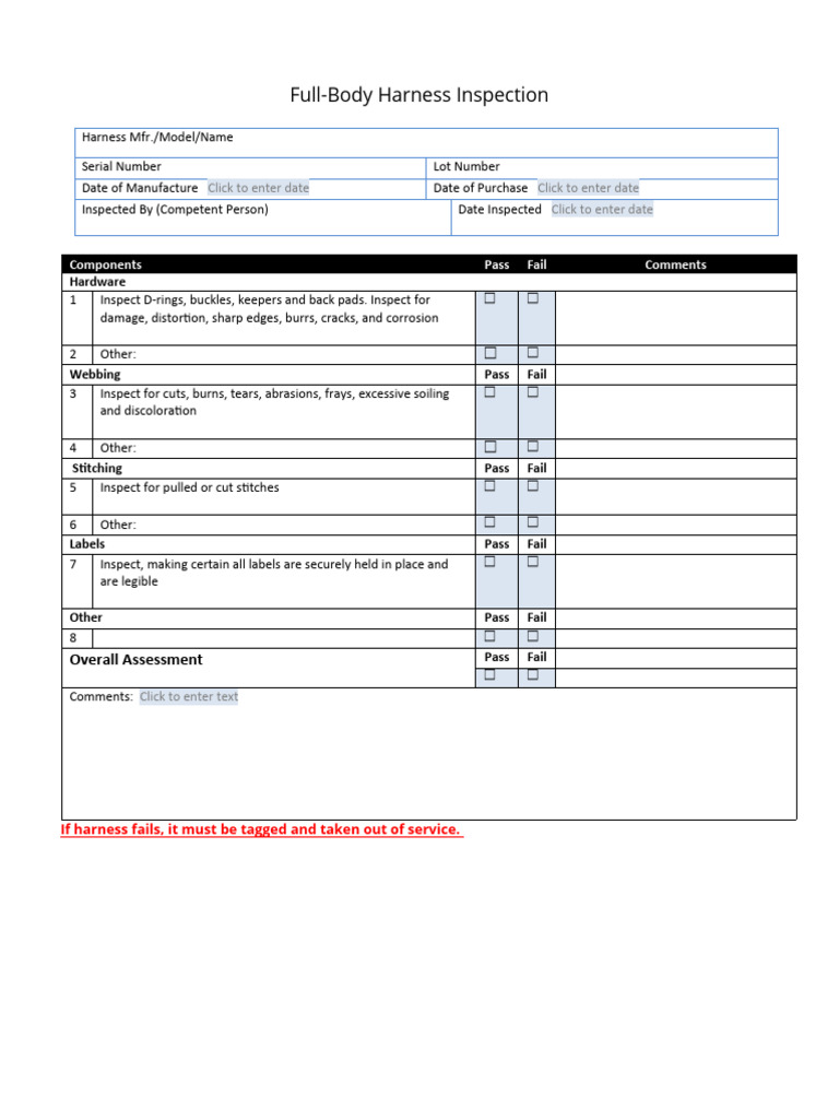 Full Body Harness Annual Inspection Checklist | PDF