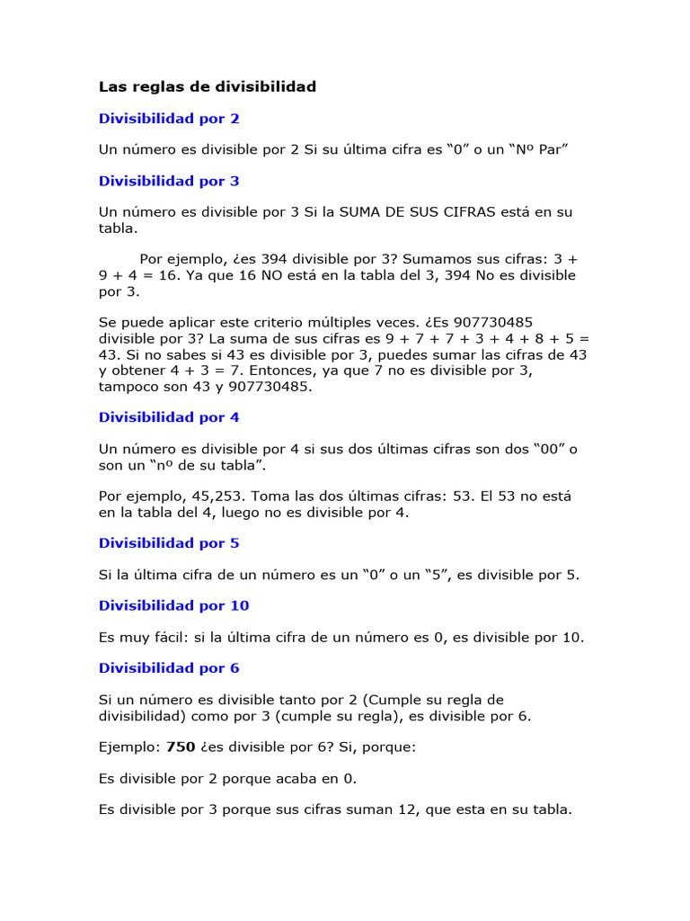 Las Reglas de Divisibilidad | PDF