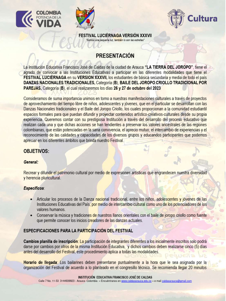 Festival Luciérnaga 2023: Danzas y Joropo | PDF | Bailes | Las artes ...