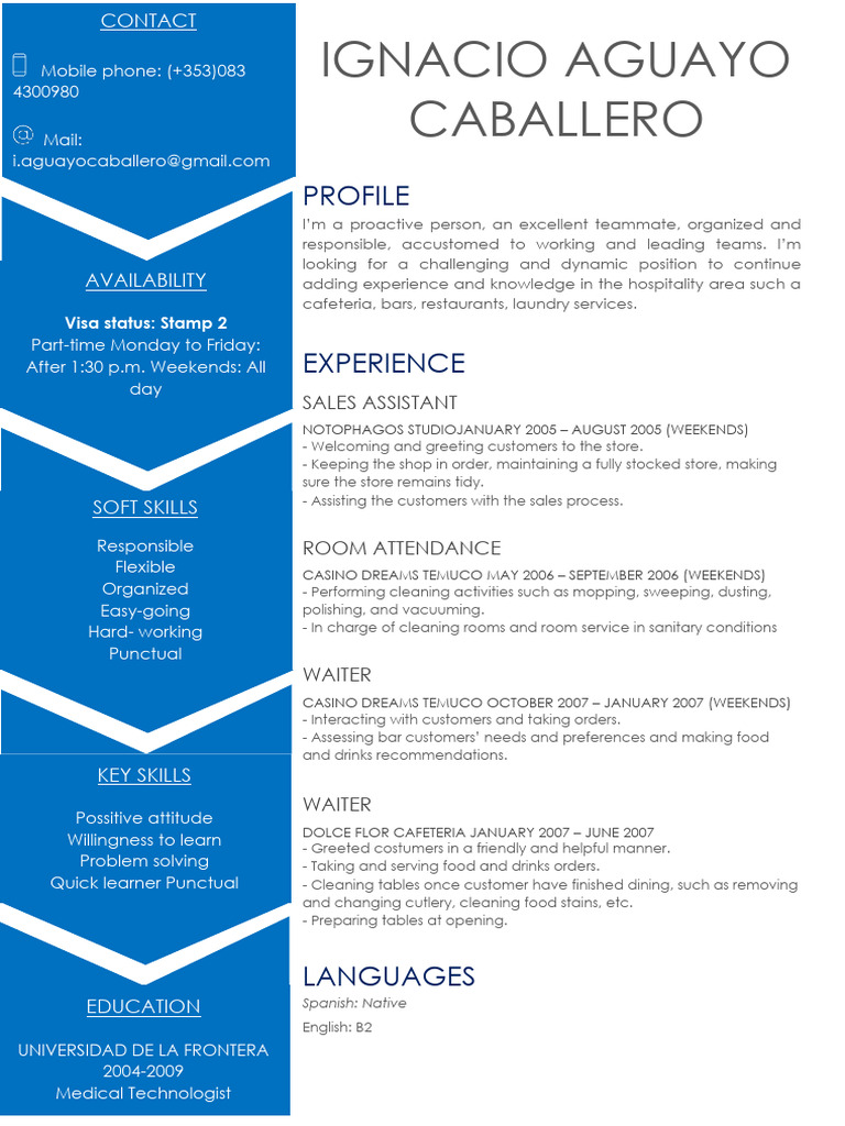 CV Ignacio | PDF | Waiting Staff | Restaurants