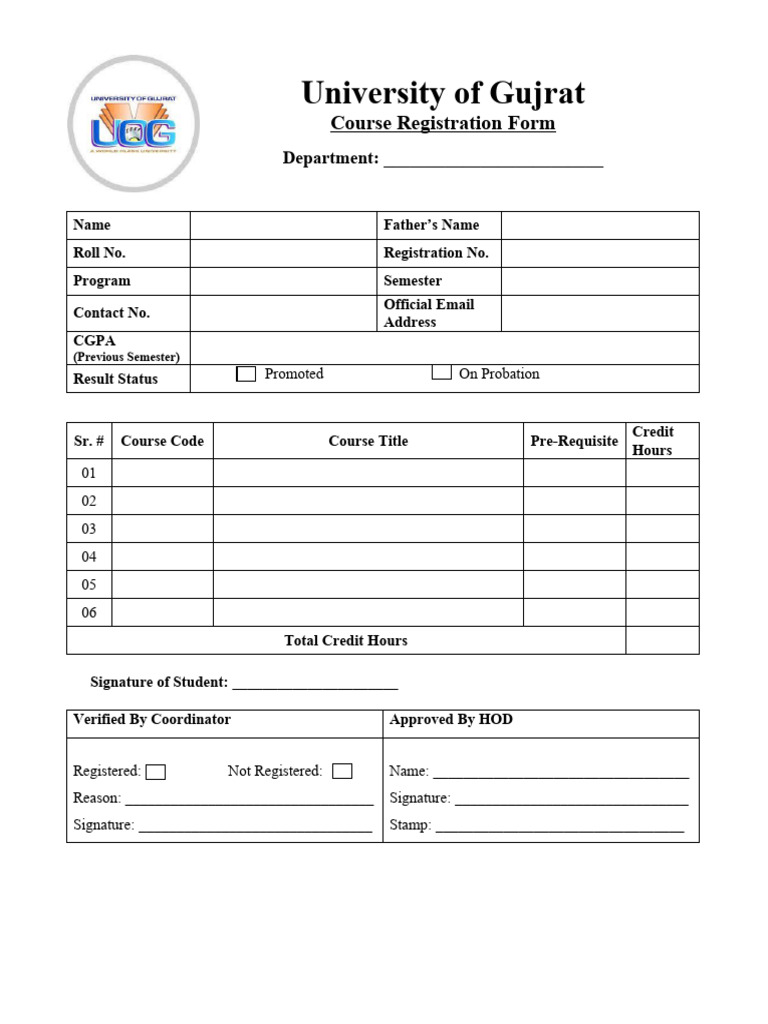University of Gujrat Course Registration Form | PDF | Career & Growth ...