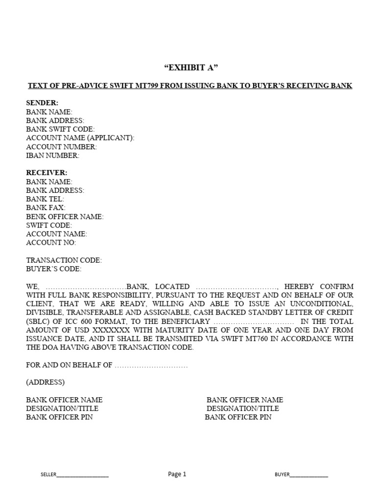 Draft Swfit MT 799 e MT 760 SBLC 50M | PDF | Letter Of Credit | Business