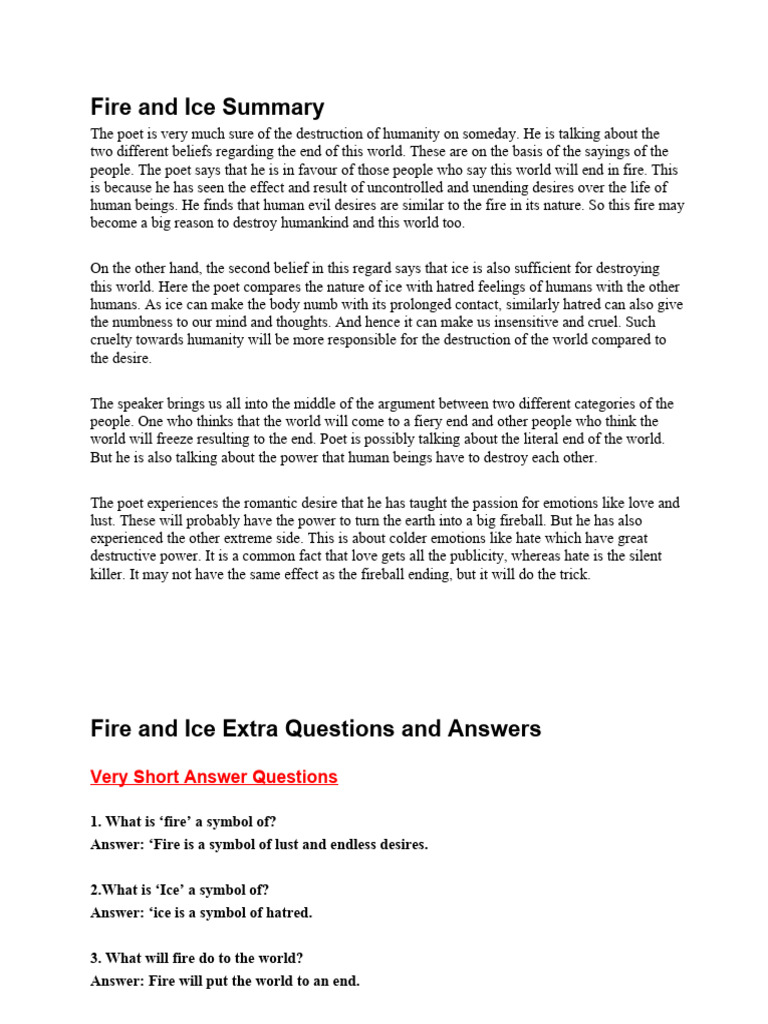 Fire and Ice | PDF | Hatred | Reason