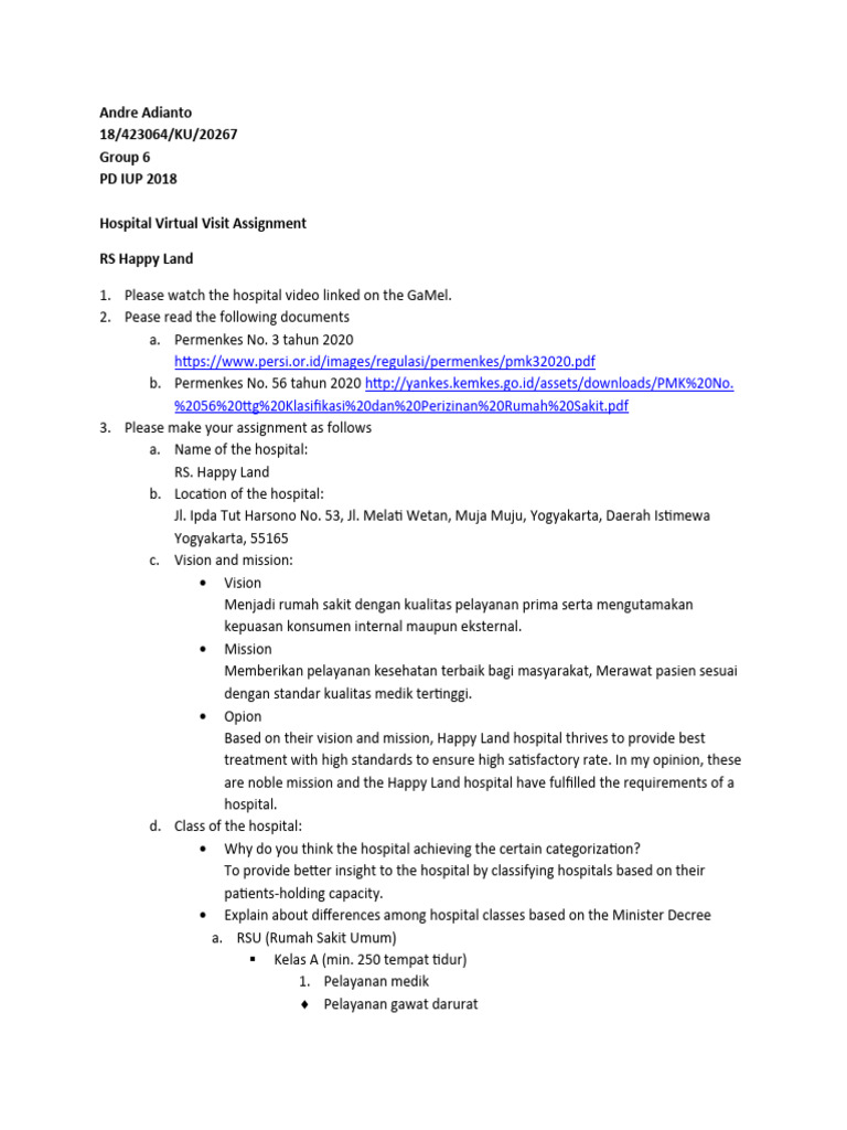 Hospital Virtual Visit Assignment 01 | PDF