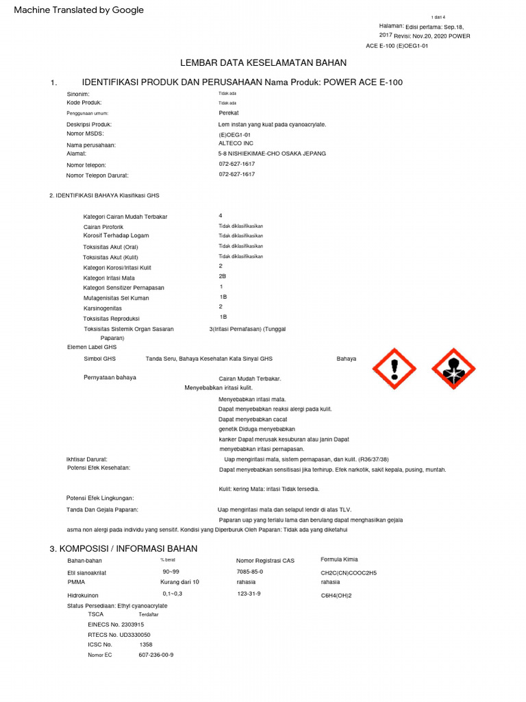MSDS Lem Alteco | PDF