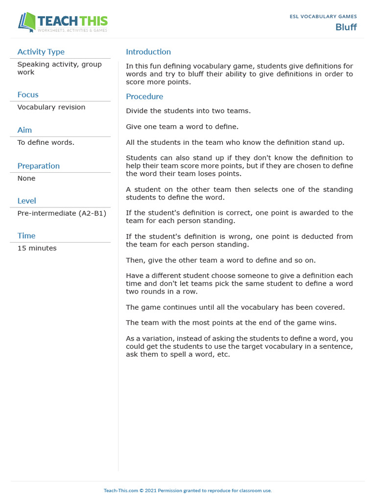 Bluff | PDF | Vocabulary | Linguistics