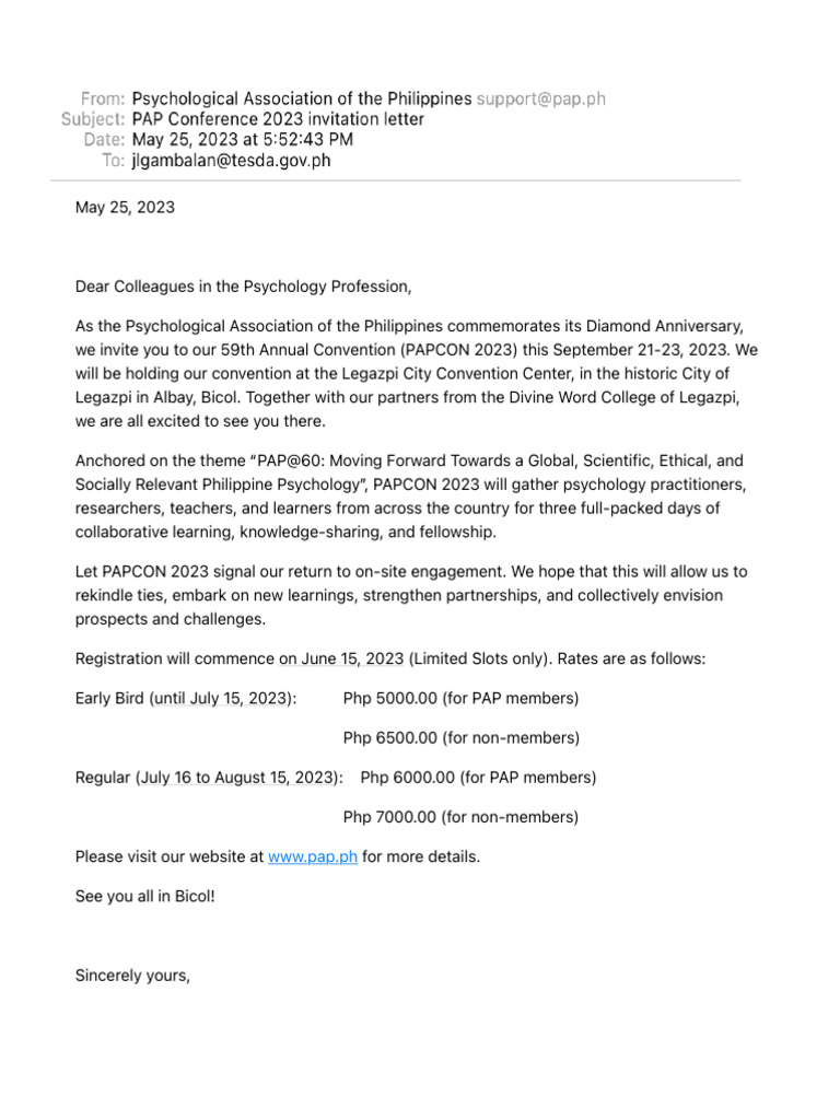 PAP Conference 2023 Invitation Letter | PDF