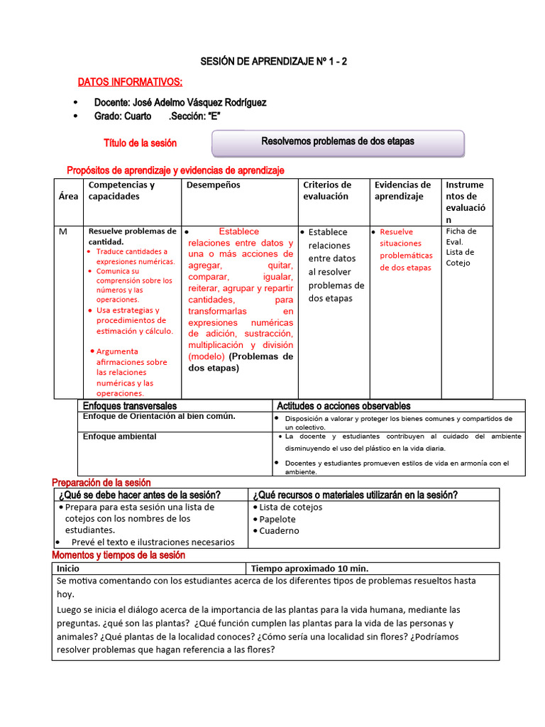 SES. #1 y 2 - Probl. de Dos Etapas | PDF | Aprendizaje | Evaluación