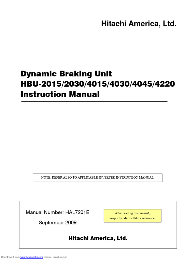 Hitachi HBU Dynamic Braking Unit Manual | PDF | Power Inverter | Power ...
