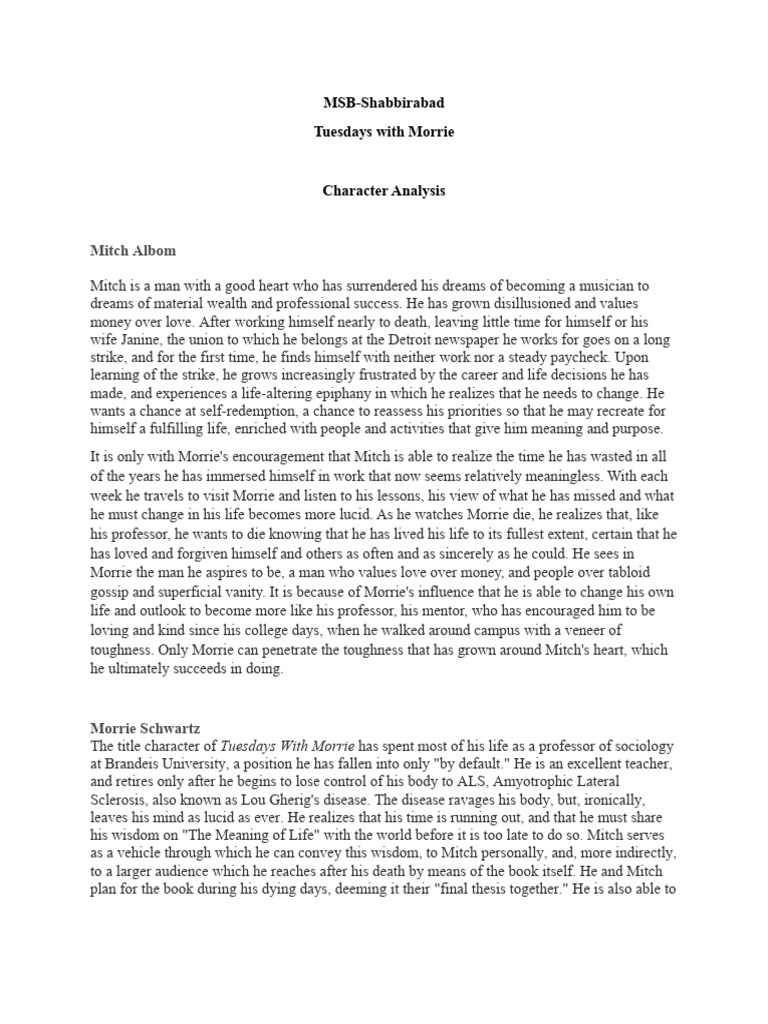 Character Analysis Tuesdays With Morrie | PDF